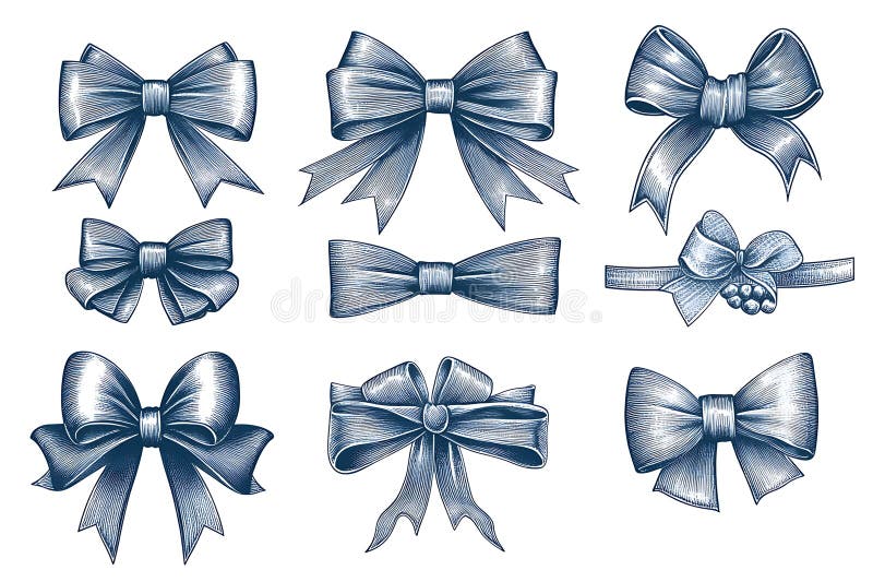 HandDrawn Blue Bow Collection Graphic Design Elements Stock ...