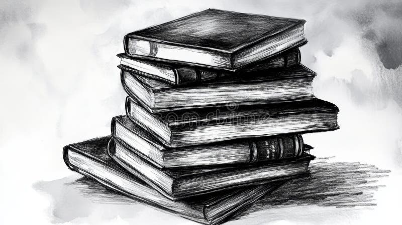 HandDrawn Book Stack Sketch Monochrome Study of Knowledge and ...