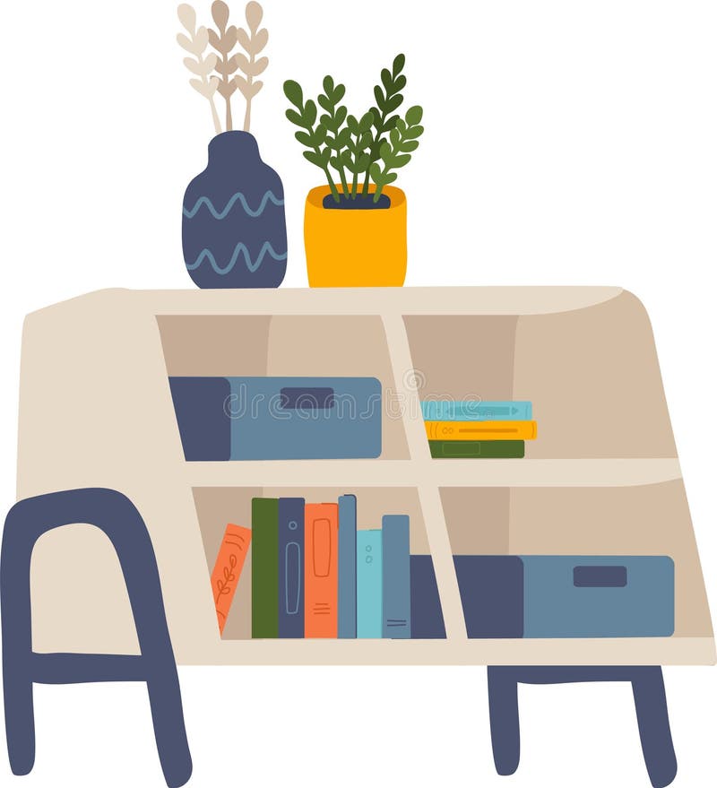 Handdrawn Commode with Books and Flowers Stock Vector - Illustration of ...