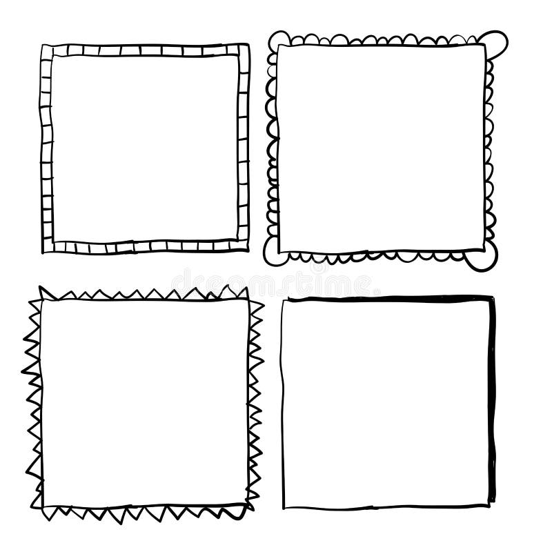 Handdrawn Square Doodle Frame Collection Vector Stock Vector ...