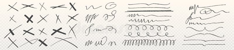 Handdrawn Highlight Lines and Cross Marks Set Stock Illustration ...