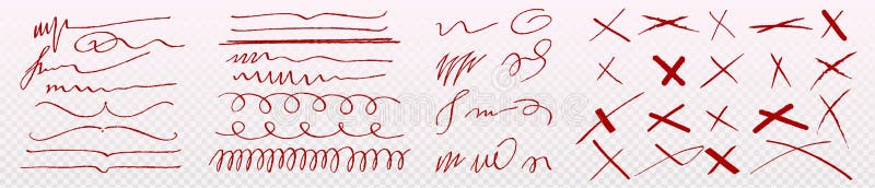Handdrawn Highlight Lines and Cross Marks Set Stock Illustration ...