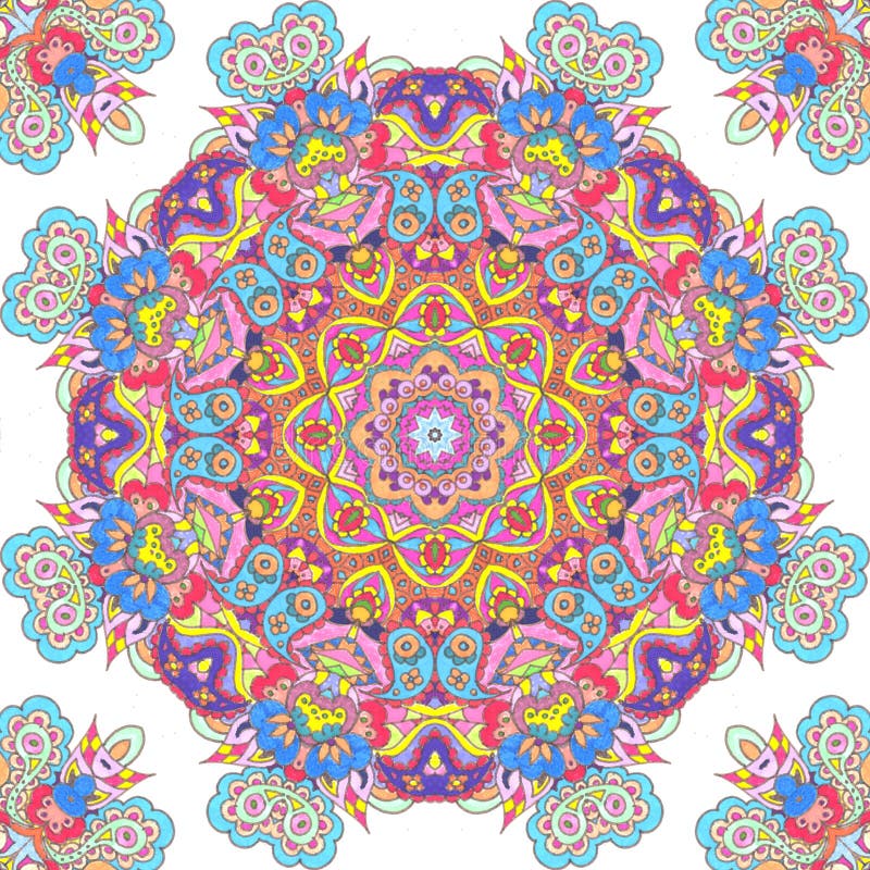 Handdrawn Kaleidoscope Seamless Stock Illustration - Illustration of ...