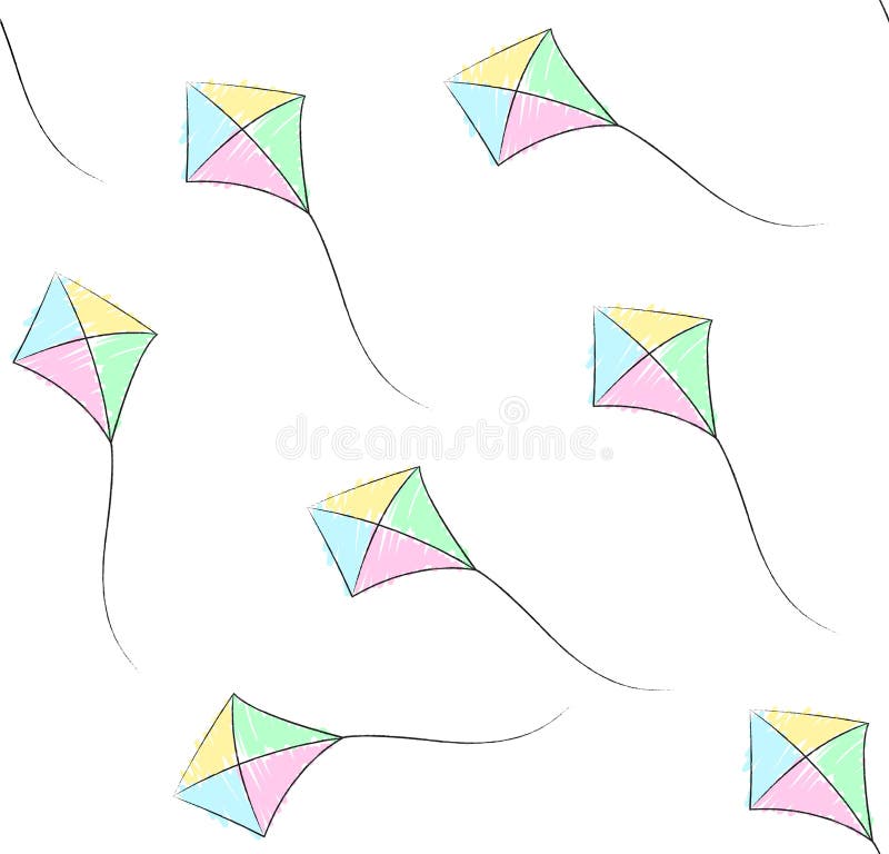 Handdrawn Kite Pattern Vector Seamless Stock Vector - Illustration of ...