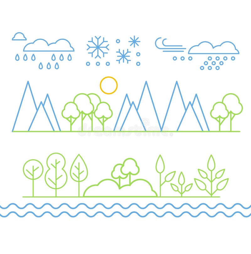 Handdrawn Landscape in Linear Style Stock Vector - Illustration of ...