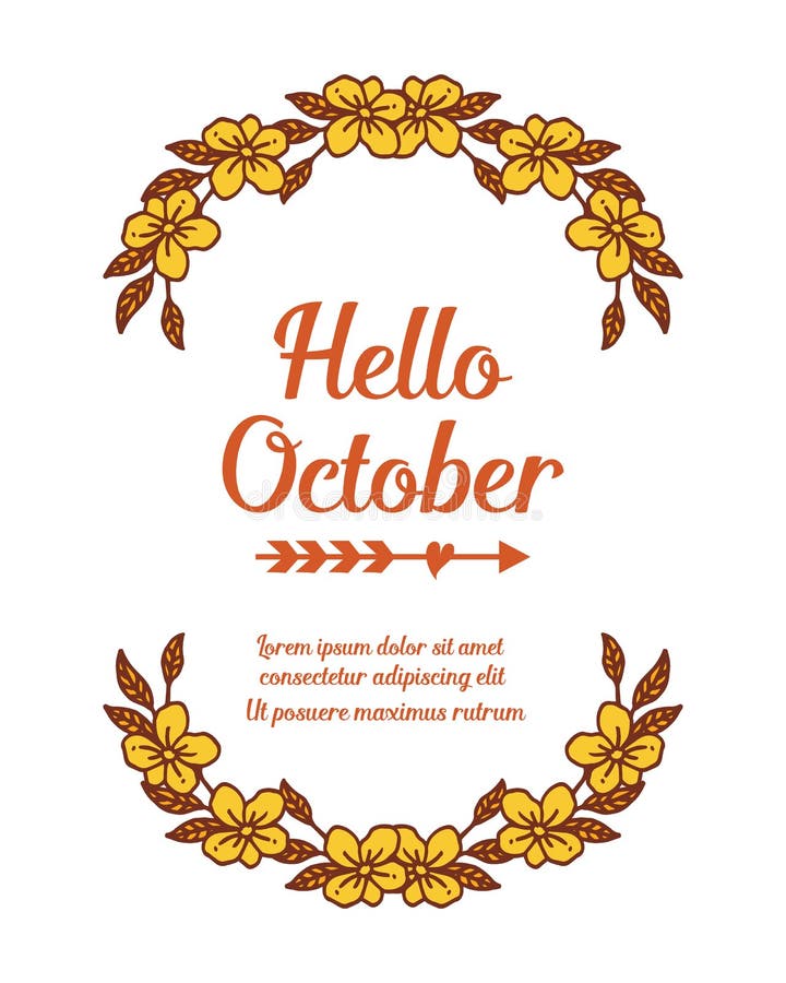 Handdrawn Lettering Hello October, Autumn Leaf Flower Frame. Vector ...