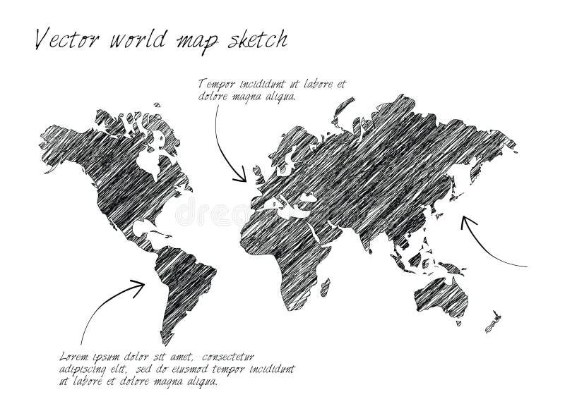 Vector World Map Sketch on White Background. - Illustration Stock ...