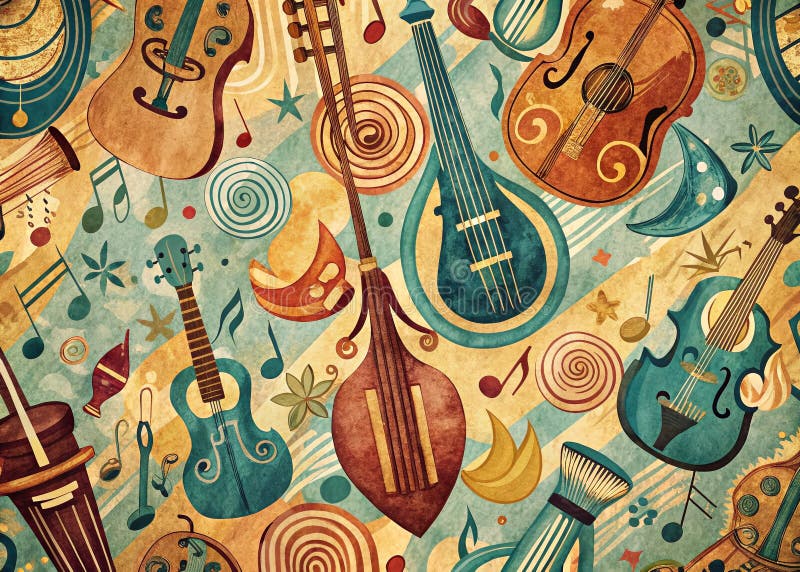 HandDrawn Music Notes and Instruments a Vibrant Pattern for Backgrounds ...