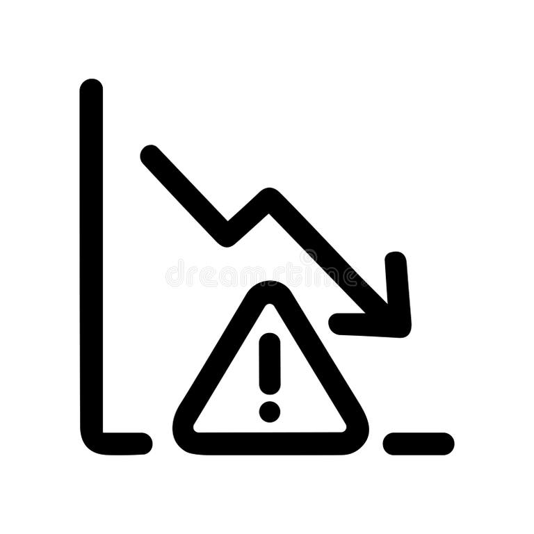 Handdrawn Outline Decrease Chart with Exclamation Mark Attention Icon ...