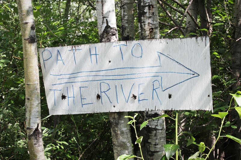A Handdrawn Path To River Sign with Arrow Stock Photo - Image of canada ...