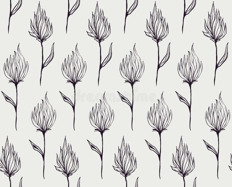 Handdrawn Plants Pattern Seamless Stock Vector - Illustration of ...