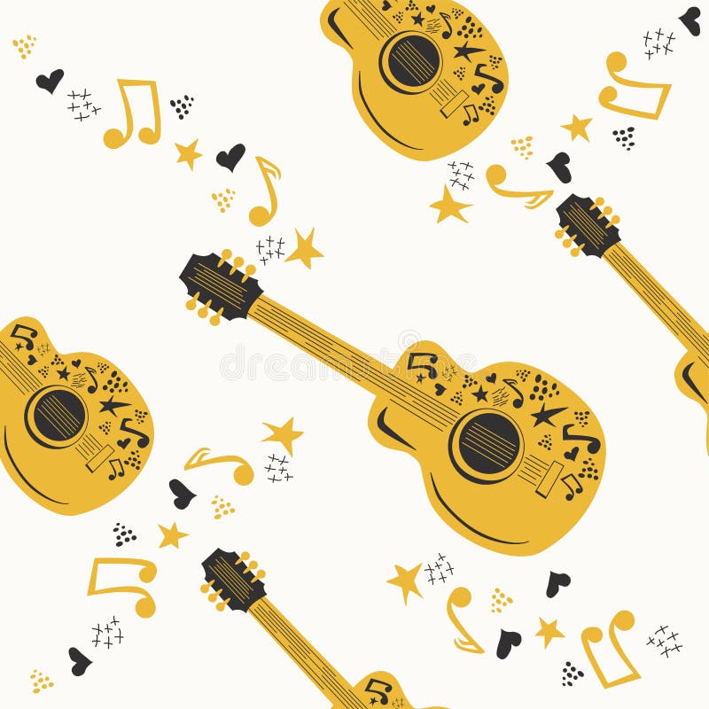 Handdrawn Seamless Pattern with Various Country Music Symbols - Notes ...