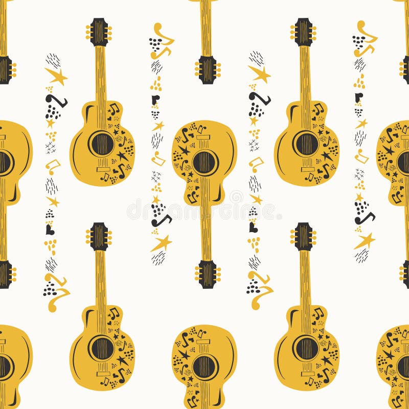 Handdrawn Seamless Pattern with Various Country Music Symbols - Notes ...