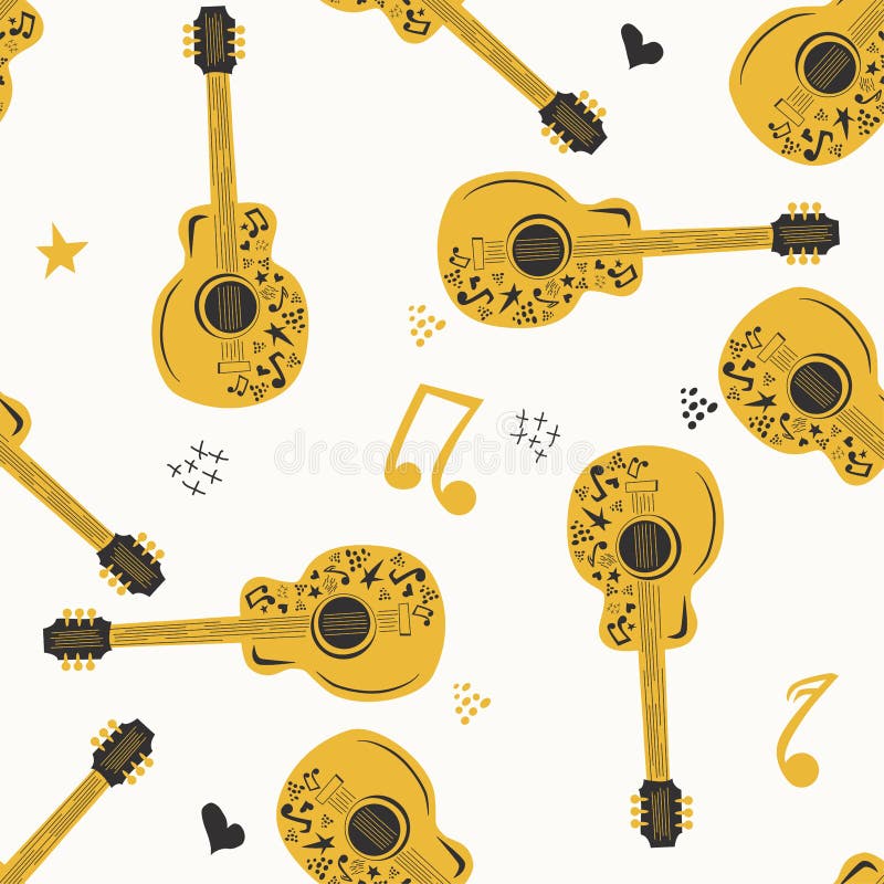Handdrawn Seamless Pattern with Various Country Music Symbols - Notes ...