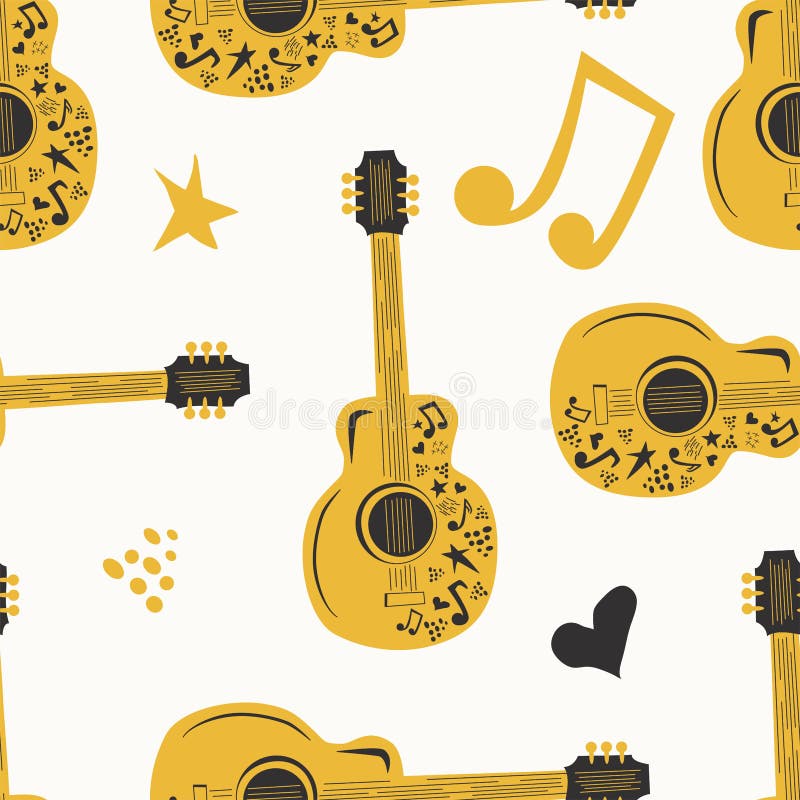 Handdrawn Seamless Pattern with Various Country Music Symbols - Notes ...