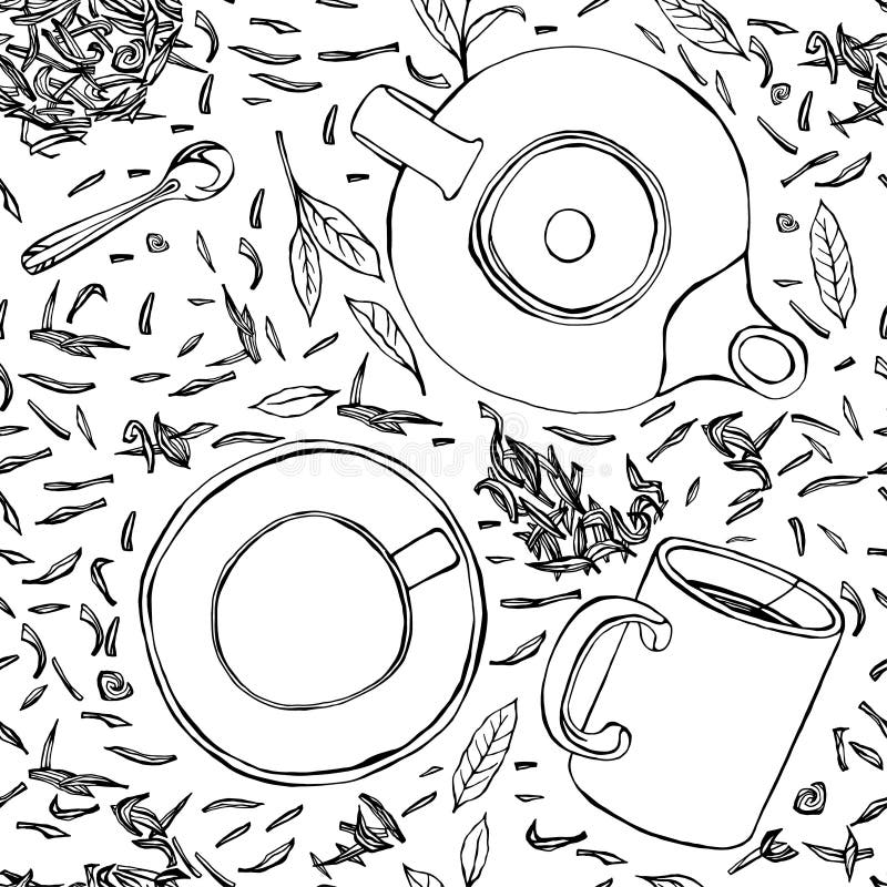 Handdrawn Seamless Tea Pattern 01 a Stock Vector - Illustration of ...