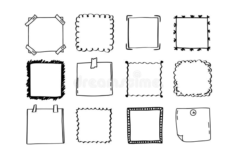 Handdrawn Set of Square Scribbles Frame. Doodle Line Empty Frames Stock ...