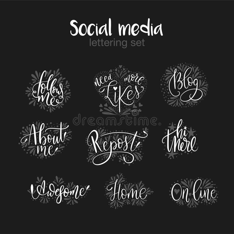 Social Media Lettering Set. Stock Vector - Illustration of media ...