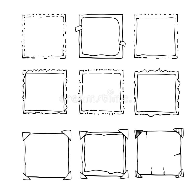 Handdrawn Square Doodle Frame Collection Vector Stock Vector ...