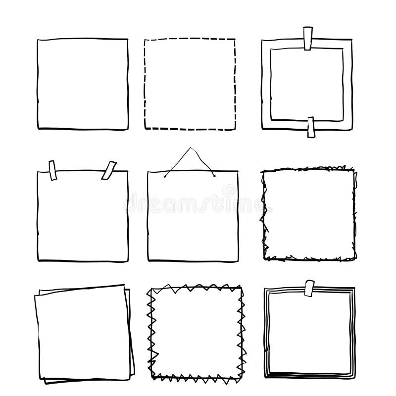 Handdrawn Square Doodle Frame Collection Vector Stock Vector ...