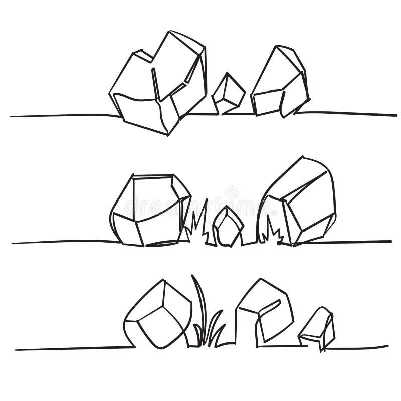 Handdrawn Stone Rock with Single Line Art Style Vector Stock Vector ...