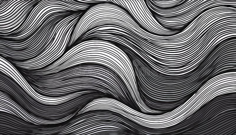 HandDrawn Wavy Pattern Vibrant Line Art with Stripe Texture and Oceanic ...