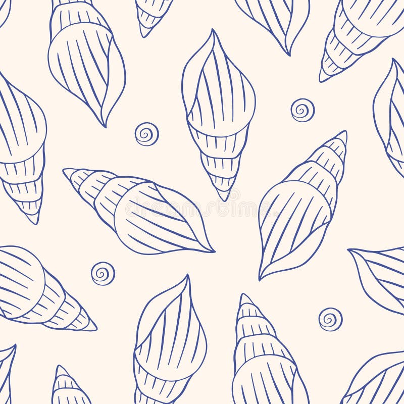Handdrawn Whimsical Sea Shell Pattern Stock Illustration - Illustration ...