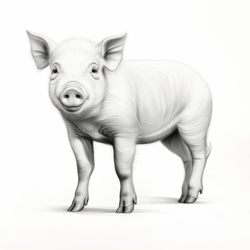 Handdrawn White Cartoon Pig Illustration with Precise Hyperrealism ...