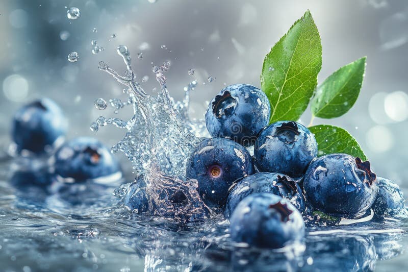 A Handful of Blueberries Falling into Water, Creating a Splash Stock ...