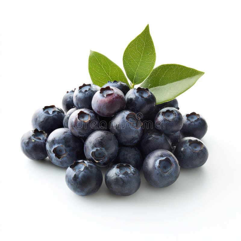 A Handful of Blueberries with a Few Leaves, Isolated on a White Stock ...