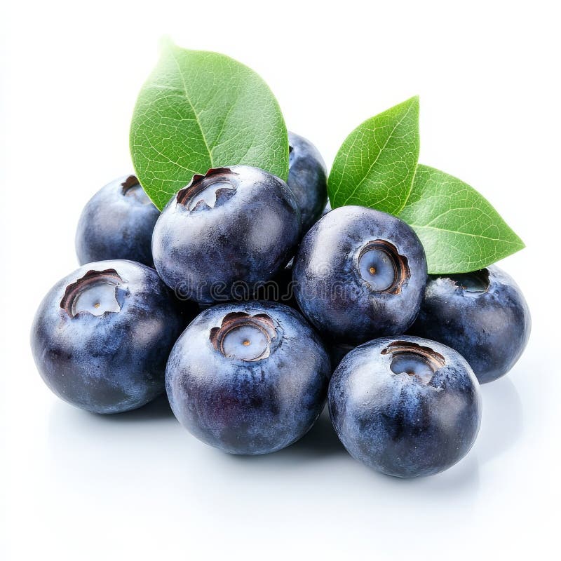 A Handful of Blueberries with a Few Leaves, Isolated on a White Stock ...