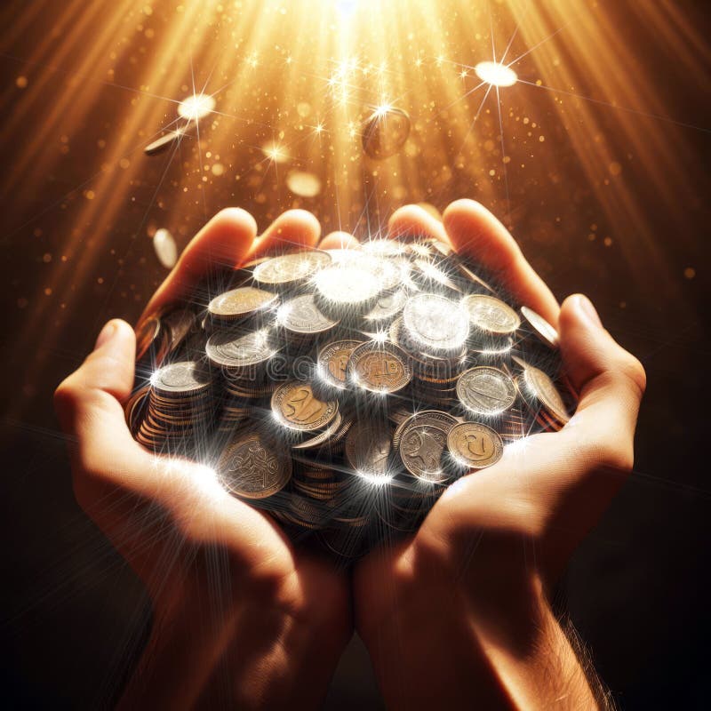 Handful with coins stock illustration. Illustration of handful - 304842749