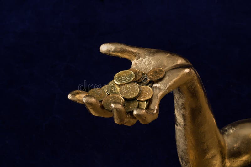 A Handful of Coins in Gold-plated Hand Stock Photo - Image of concepts ...