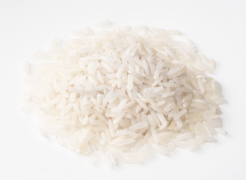 Handful of Raw Long-grain Polished Rice on White Stock Image - Image of ...