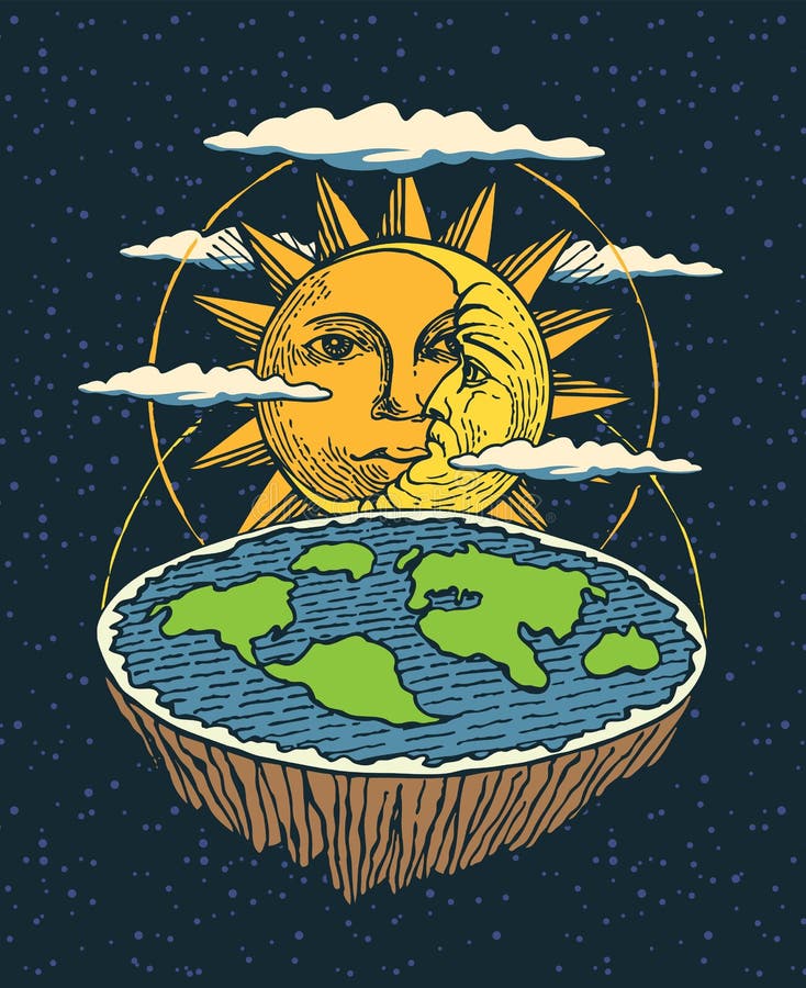 Handgezeichnete Flache Erde Im Weltraum Mit Sonne Und Mond Vektor ... Handgezeichnete Flache Erde Im Weltraum Mit Sonne Und Mond Vektor ...