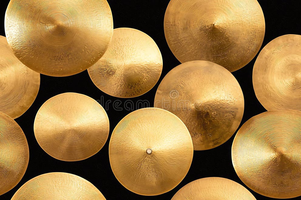 Handhammered Cymbals Arranged Black Background with Golden Metallic ...
