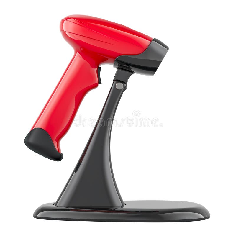 Handheld Bar Code Scanner with Adjustable Stand, Side View. 3D ...