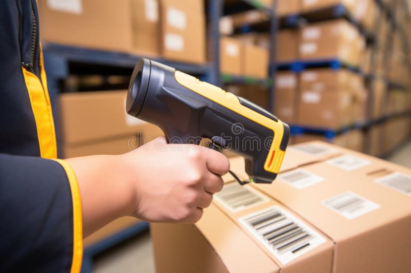 Handheld Barcode Reader Scanning a Product Box Stock Image - Image of ...