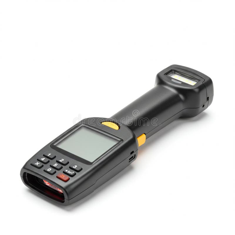 Handheld Barcode Scanner with an LCD Screen and Keypad. Black Plastic ...