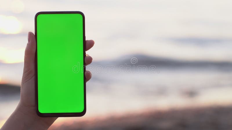 Handheld Camera: Back View of Brunette Holding Chroma Key Green Screen ...