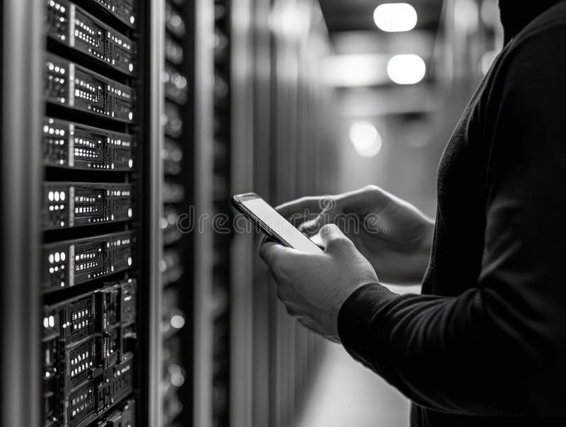Handheld Device in Data Center Stock Image - Image of control, digital ...