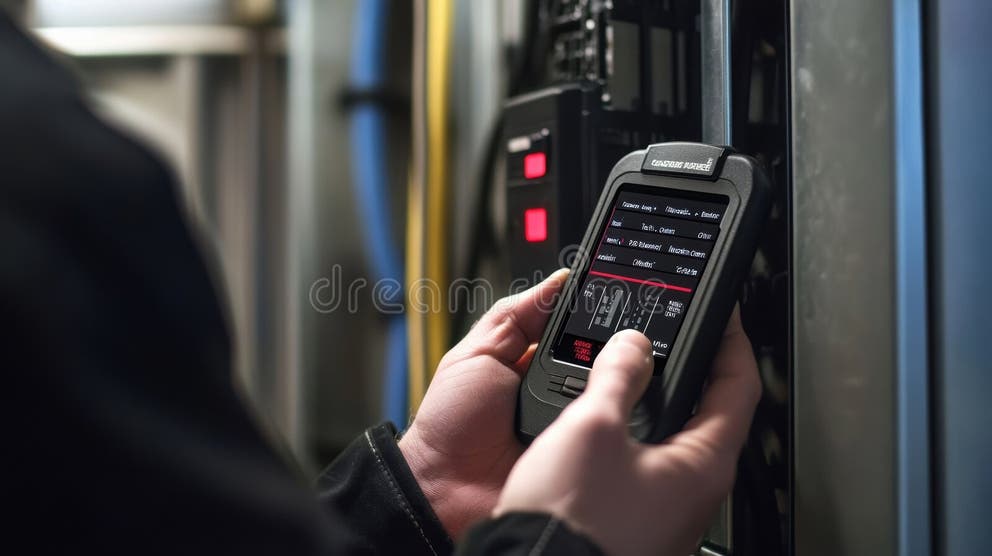 A Handheld Diagnostic Device Being Used on an Electrical Panel with an ...