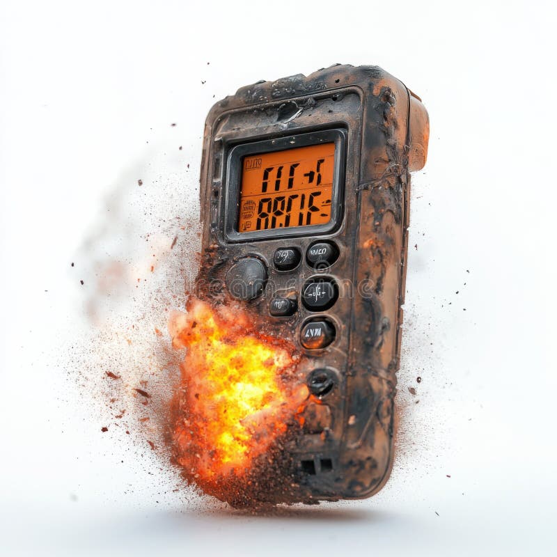A Handheld Electronic Device on Fire with Smoke and Flames Stock ...