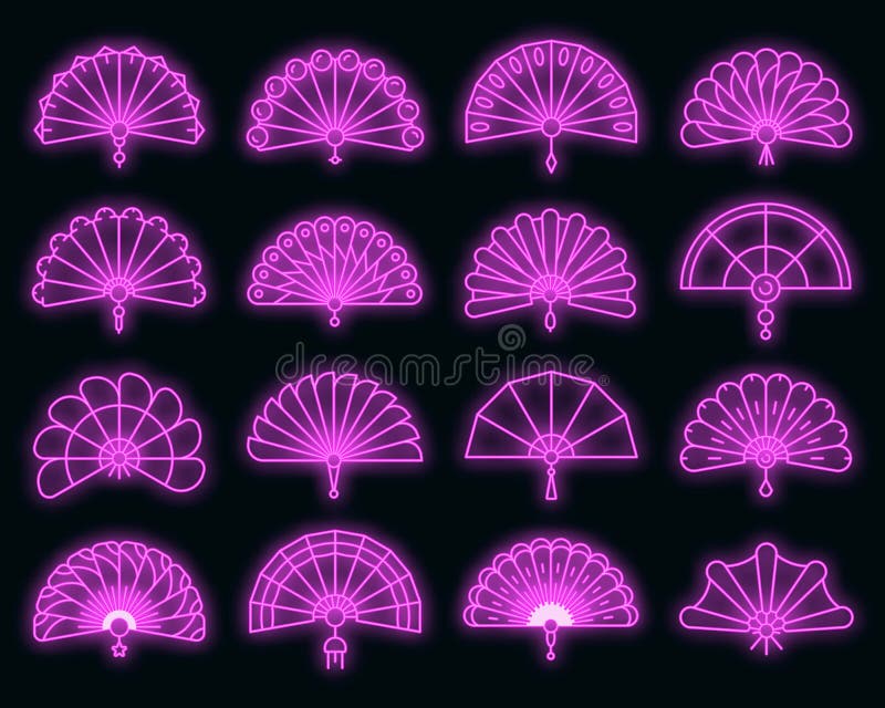 Handheld Fan Icons Set Vector Neon Stock Vector - Illustration of ...