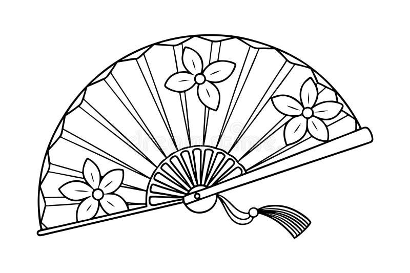 Handheld Fan Outline Floral Design Black White Hand Fan Stock ...