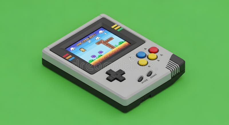 Handheld Game Console Displaying Pixelated Adventure Platformer Style ...