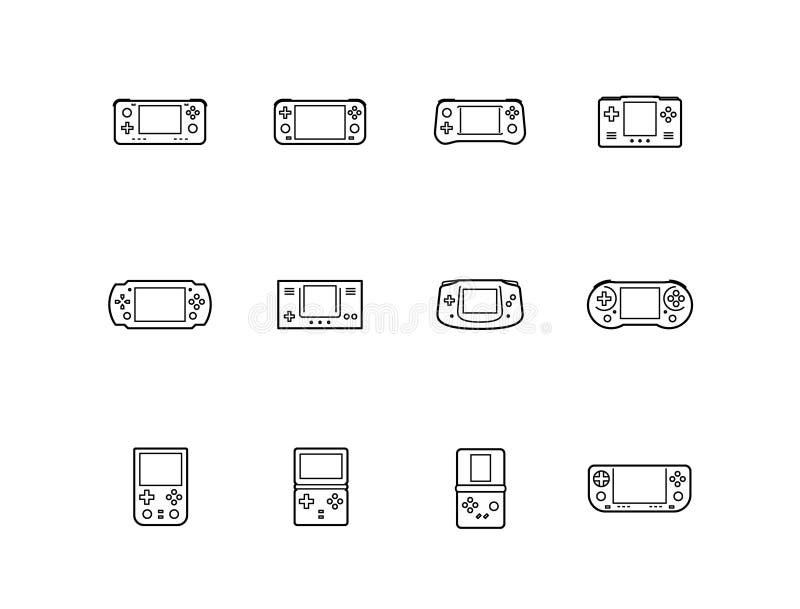 Handheld Game Console Icon Set in Outline Style Stock Vector ...