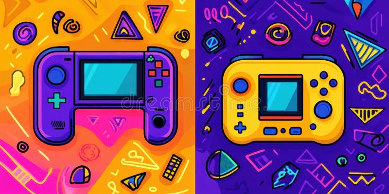 Handheld Game Consoles Showcase Vibrant Retro Gaming Design Stock ...