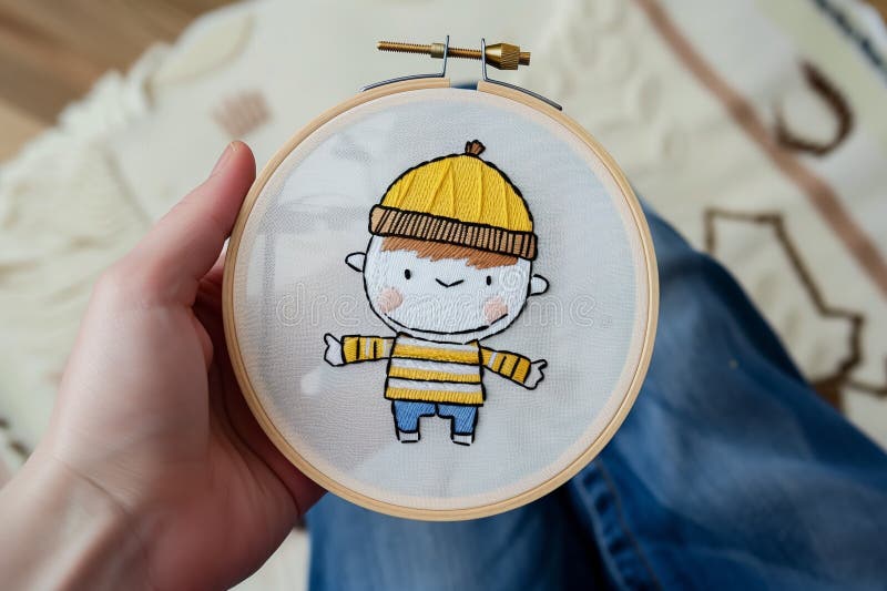 Handheld Hoop with an Embroidered Cartoon Character Stock Illustration ...