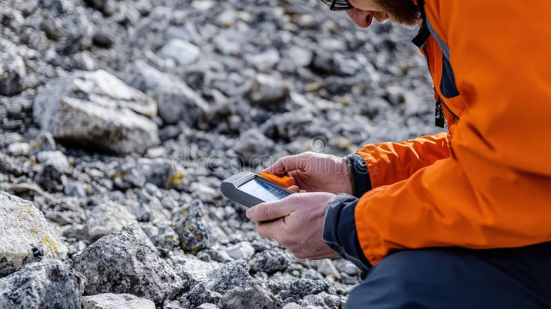 Handheld Magnetometer in Use during Field Investigation for Mineral ...